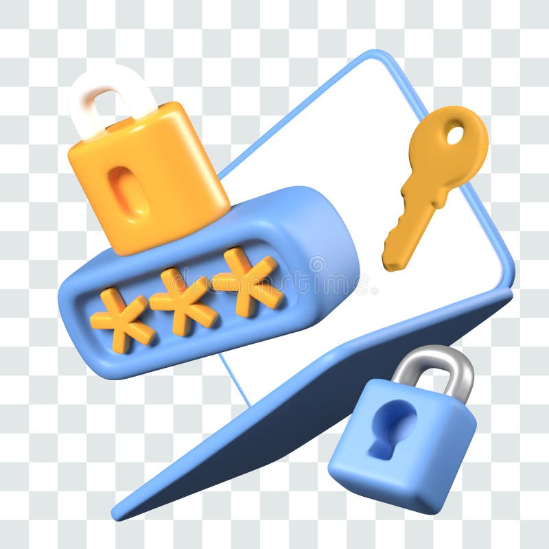 Open Laptop with Blank Screen, Padlock with Password, Key, Lock Stock ...