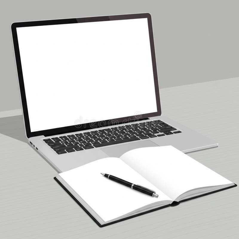 Open Laptop with a Blank White Screen, Featuring a Sleek Metallic Body ...