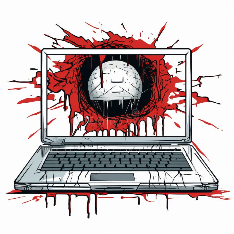 An Open Laptop with Blood Splatters on it Stock Illustration ...