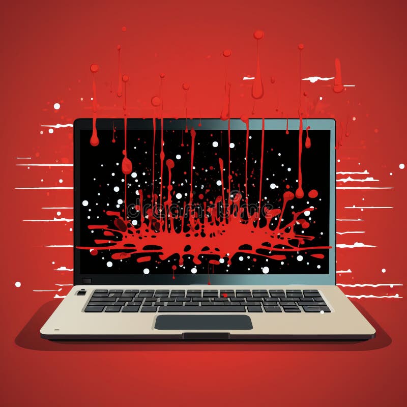An Open Laptop with Blood Splatters on it Stock Illustration ...