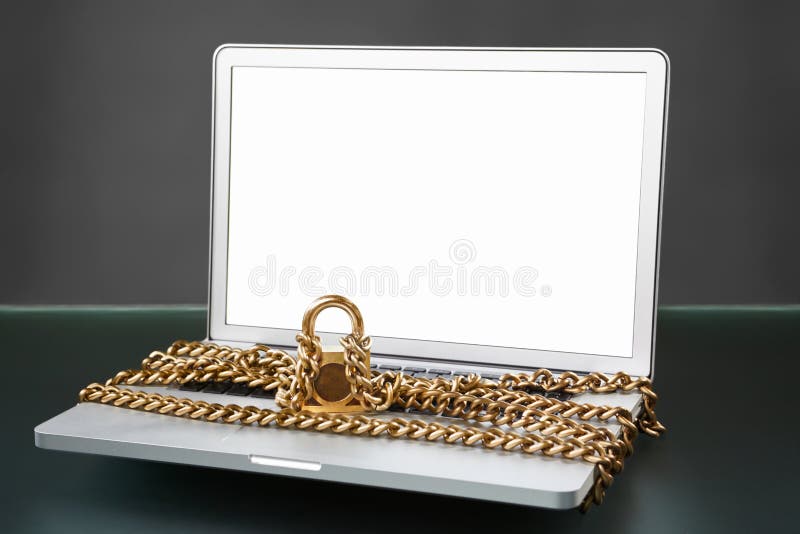Open Laptop with Chain and Lock Stock Image - Image of chain, padlock ...