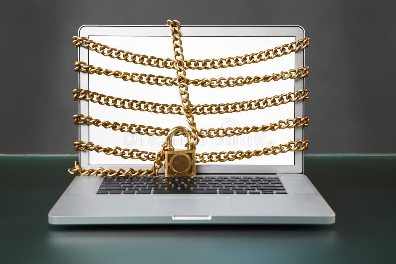 Open Laptop with Chain and Lock Stock Photo - Image of protected, data ...
