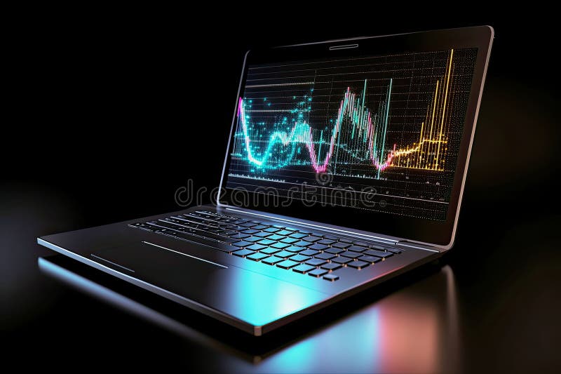Open Laptop with a Chart on the Screen, Ai Generative Illustration ...