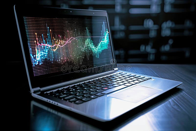 Open Laptop with a Chart on the Screen, Ai Generative Illustration ...