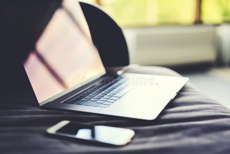 Open Laptop Computer with Beautiful Reflections on Screen, Modern ...