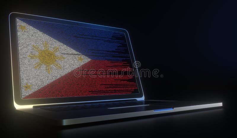 Open Laptop and Computer Code on the Screen Composing Flag of the ...