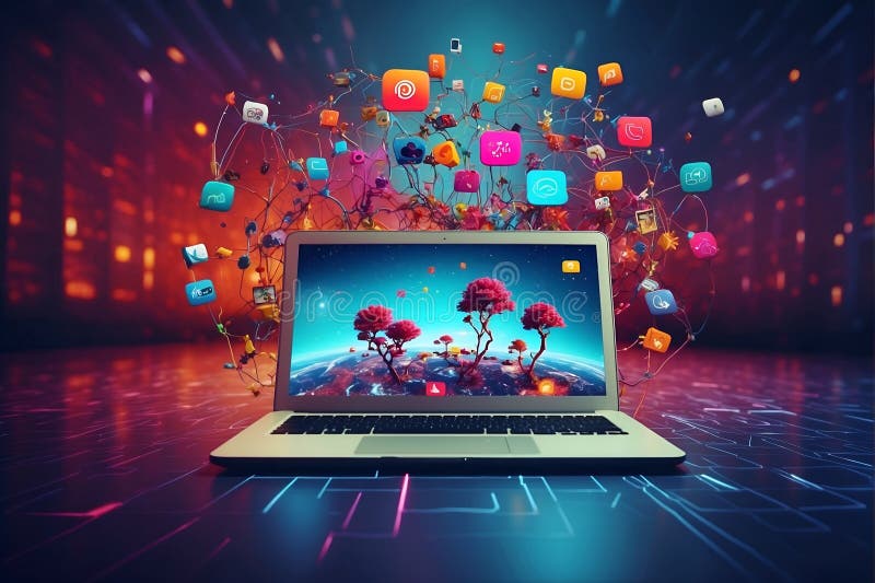 An Open Laptop Computer on a Table. Generative AI. Stock Photo - Image ...