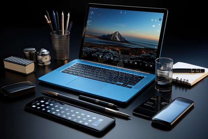 Open Laptop on the Desk in the Office, Workflow on the Computer ...