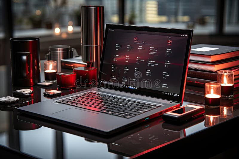 Open Laptop on the Desk in the Office, Workflow on the Computer ...