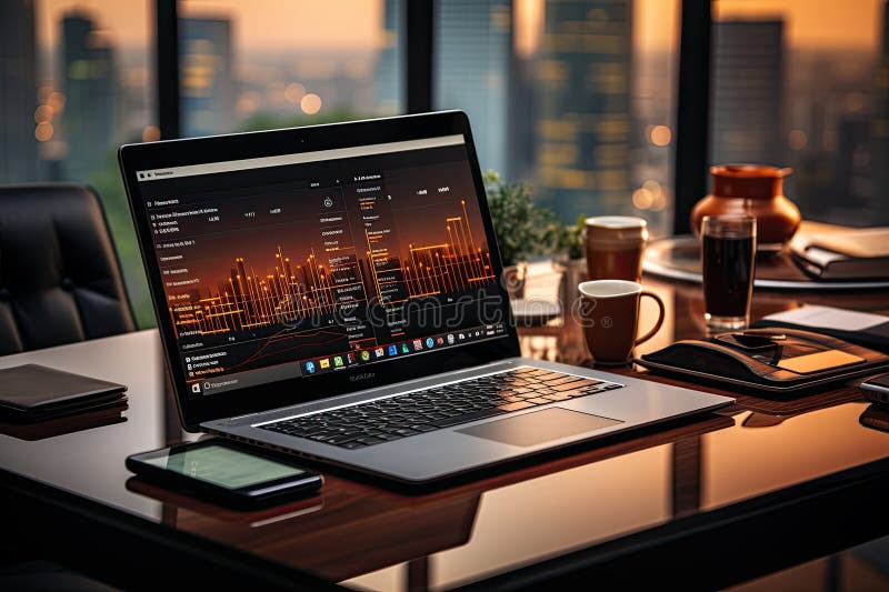 Open Laptop on the Desk in the Office, Workflow on the Computer ...