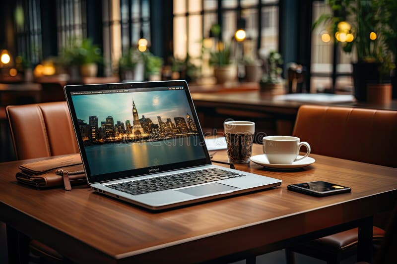 Open Laptop on the Desk in the Office, Workflow on the Computer ...