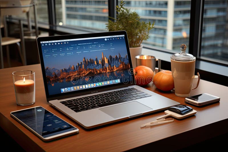 Open Laptop on the Desk in the Office, Workflow on the Computer ...