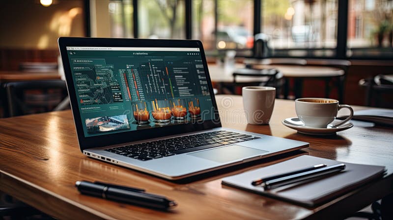 Open Laptop on the Desk in the Office, Workflow on the Computer ...