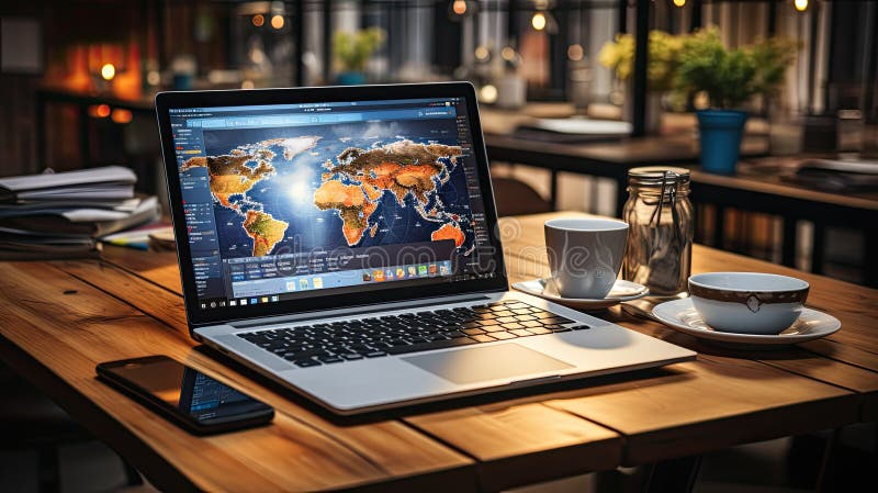 Open Laptop on the Desk in the Office, Workflow on the Computer ...