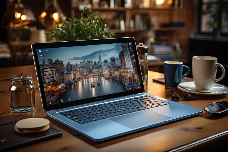 Open Laptop on the Desk in the Office, Workflow on the Computer ...