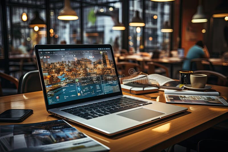 Open Laptop on the Desk in the Office, Workflow on the Computer ...