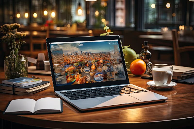 Open Laptop on the Desk in the Office, Workflow on the Computer ...