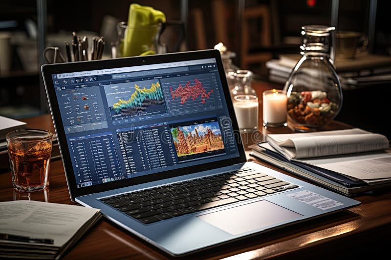 Open Laptop on the Desk in the Office, Workflow on the Computer ...