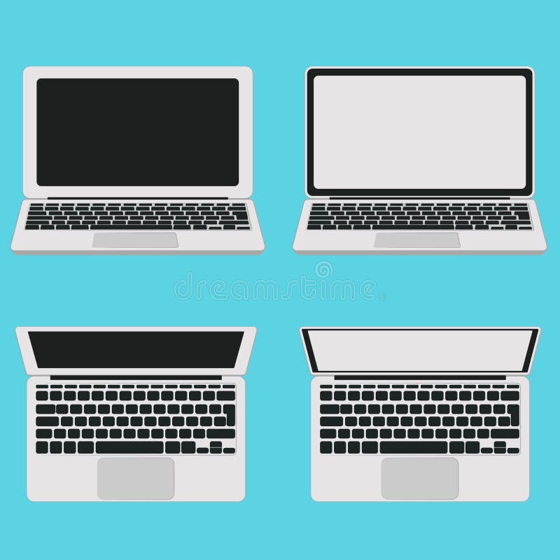 Open Laptop from Different Angles, Four Views Stock Vector ...