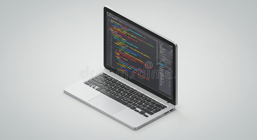 Open Laptop Displaying a Code Editor with Colorful Syntax Highlighting on the Screen. Stock ...