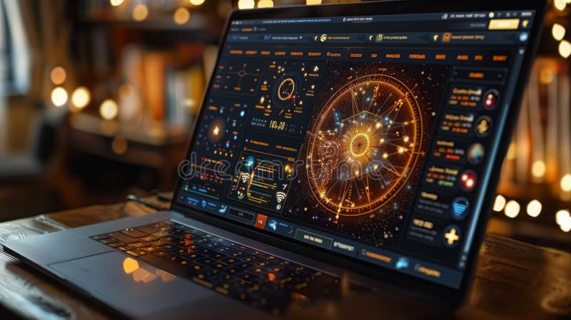 Open Laptop Displaying Futuristic Interface with Glowing Circle Stock ...