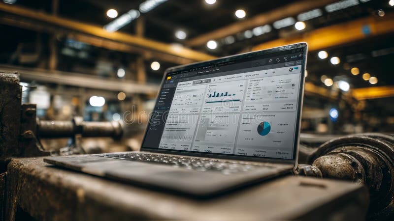 Industrial Software Displaying Production Data on Laptop in Factory ...