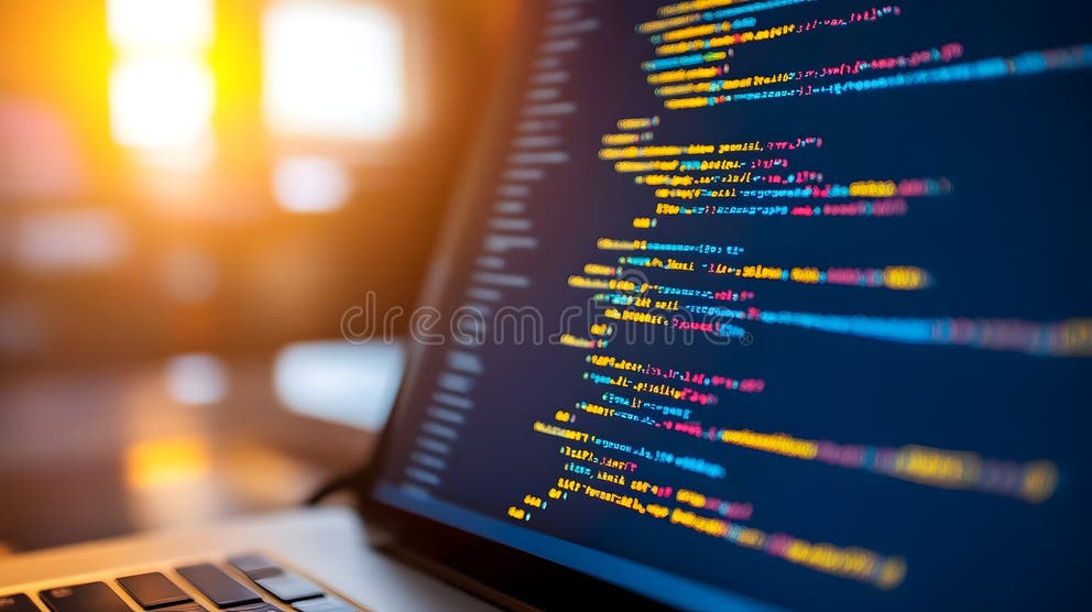Open Laptop Displaying Programming Code In A Sunlit Office Focusing On Coding And Development