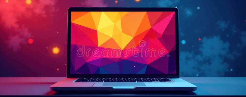 Open Laptop Displays on Multicolored Polygons , Style, Modern Stock ...