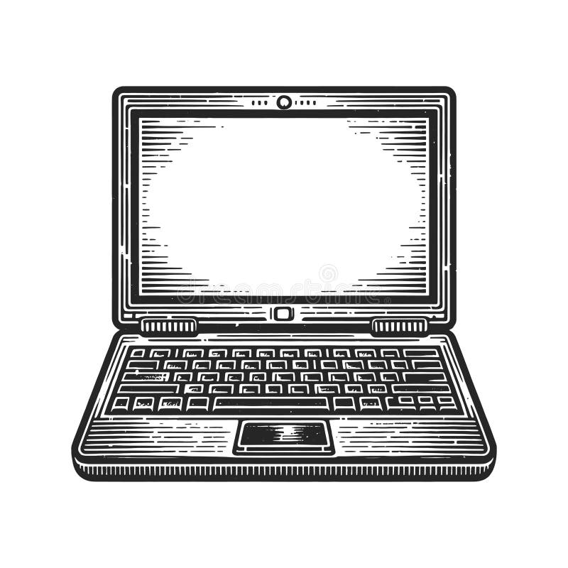 Open Laptop Engraving Sketch Vector Illustration Stock Vector ...