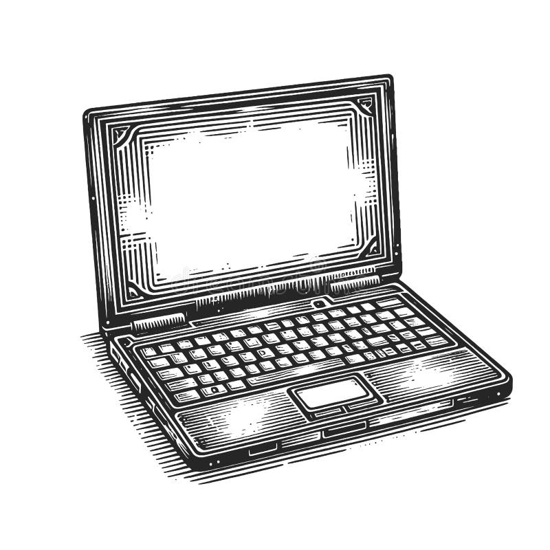 Open Laptop Engraving Sketch Vector Illustration Stock Vector ...