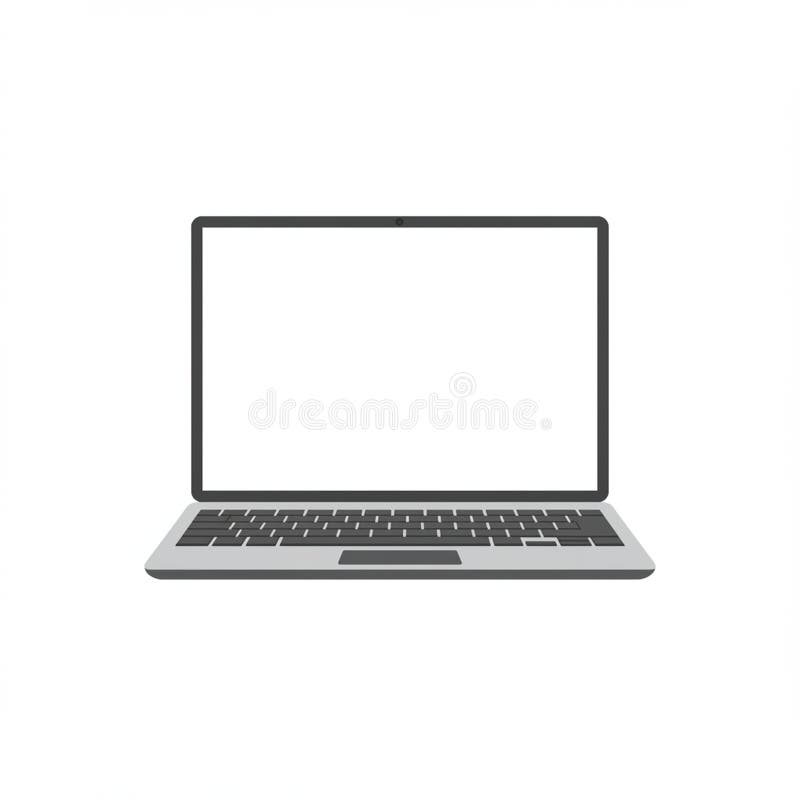 Open Laptop Illustration with a Blank White Screen and a Black Bezel ...