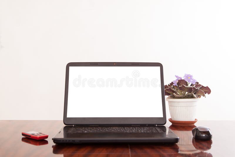 Open Laptop with Isolated Screen Stock Photo - Image of floor, screen ...