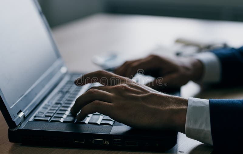 Open Laptop Keyboard Male Hands Office Study Stock Image - Image of ...