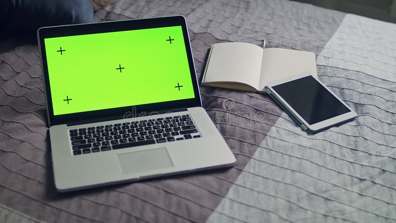 Green Screen Laptop. Tracking Marker on the Computer Monitor Stock ...