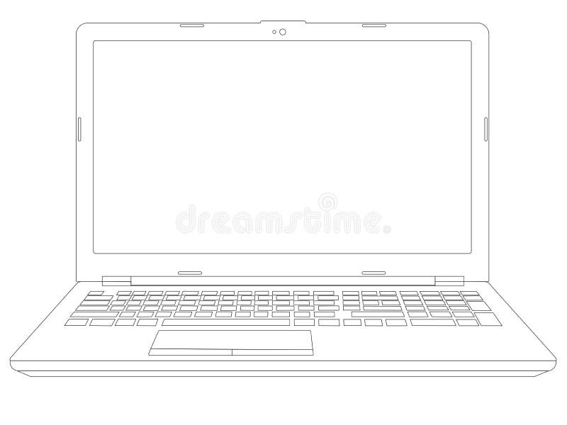 Open Laptop Linear Vector Picture for Coloring. Stock Vector ...