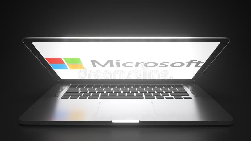Open Laptop with Logo of MICROSOFT on the Screen. Editorial Conceptual ...