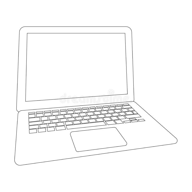 Open laptop outline sketch stock vector. Illustration of digital ...
