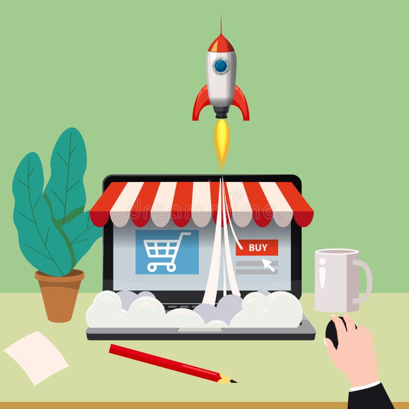 Open Laptop with Purchase Screen, Concept, Launch of Online Store ...