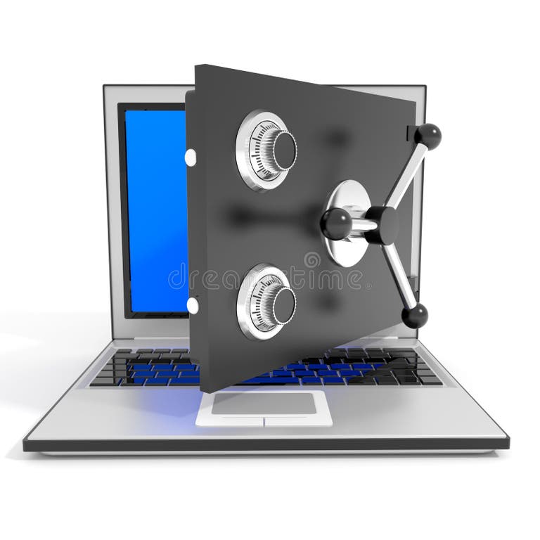 Open laptop safe. stock illustration. Illustration of privacy - 23474596