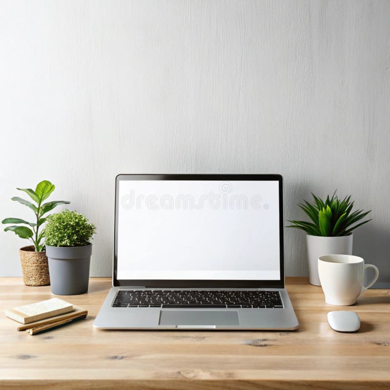 Open Laptop Screen Mockup Background with Modern Desk Setup and ...