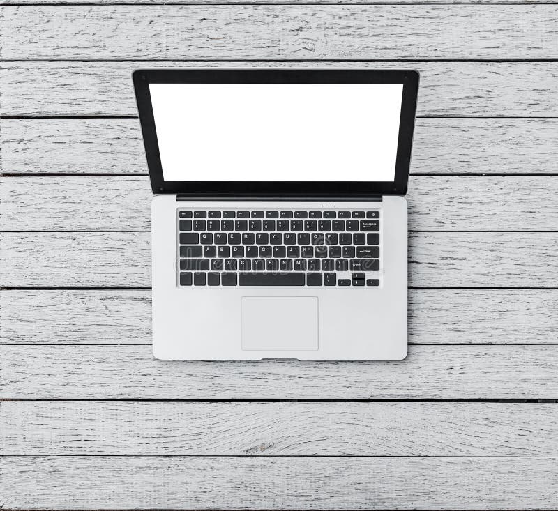 Open Laptop with Screen on Wooden Desk Stock Photo - Image of office ...