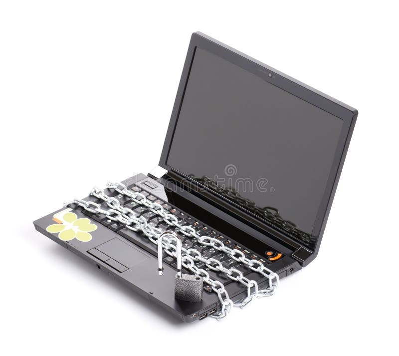 Open Laptop Security Whit Chain and Padlock Stock Photo - Image of ...