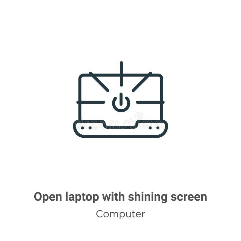 Open Laptop with Shining Screen Outline Vector Icon. Thin Line Black ...