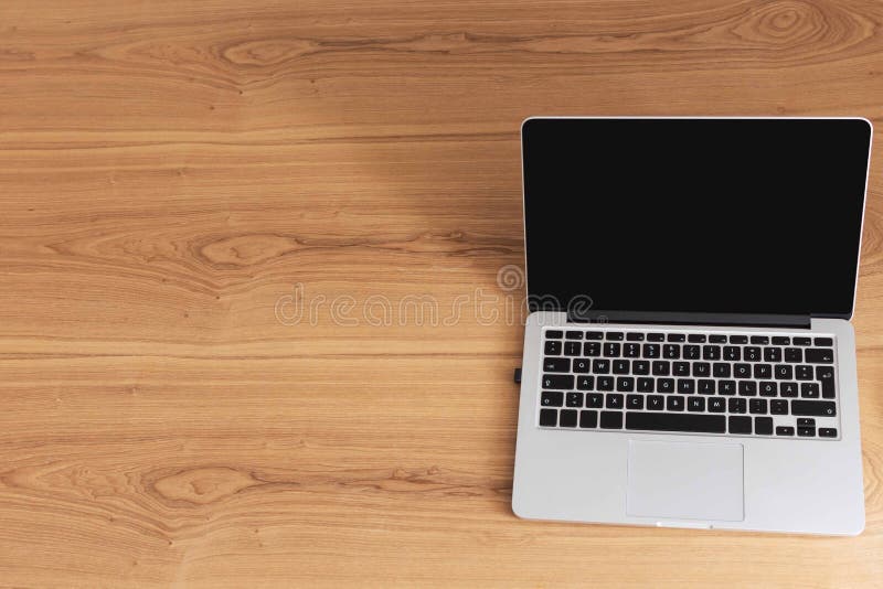 Open Laptop Stands on a Wooden Table Stock Photo - Image of occupation ...