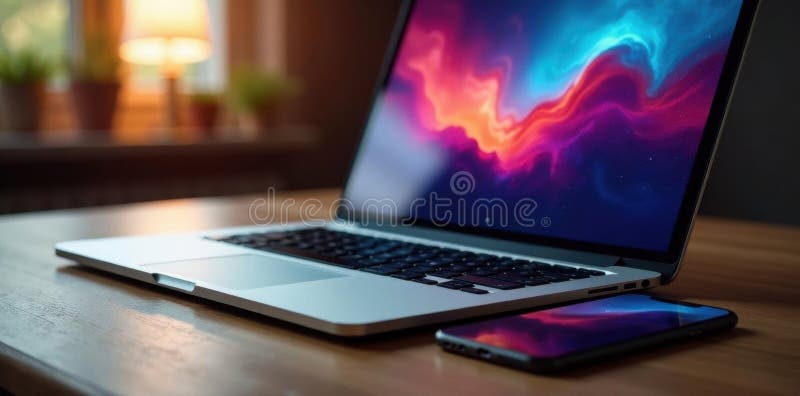Open Laptop, Tablet, Smartphone on Desk Close Up View of Devices ...