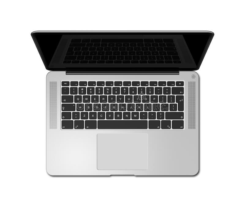 Open Laptop Top View with Black Screen, Isolated on White. 3D Render ...