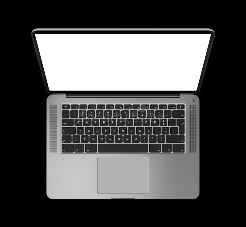 Open Laptop Top View with Blank Screen, Isolated on White. Dark Silver ...