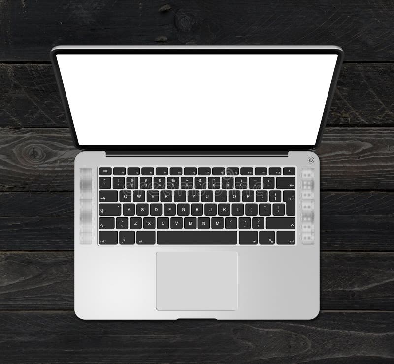 Open Laptop Top View with Blank Screen, Isolated on White. Dark Silver ...