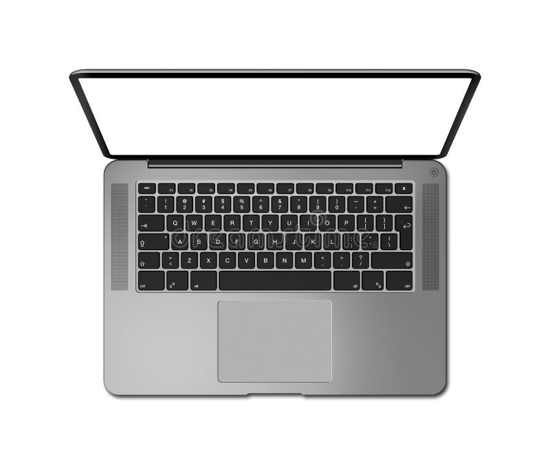 Open Laptop Top View with Blank Screen, Isolated on White. Dark Silver ...