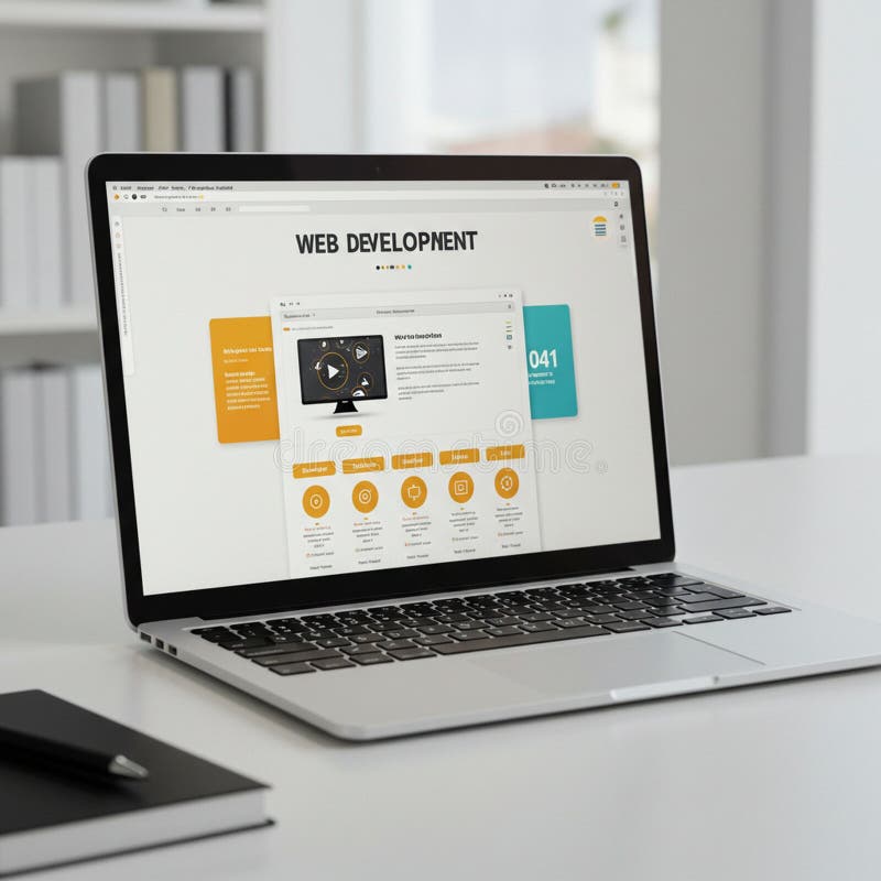 Open Laptop on a White Desk Displaying a Web Development Interface. the ...